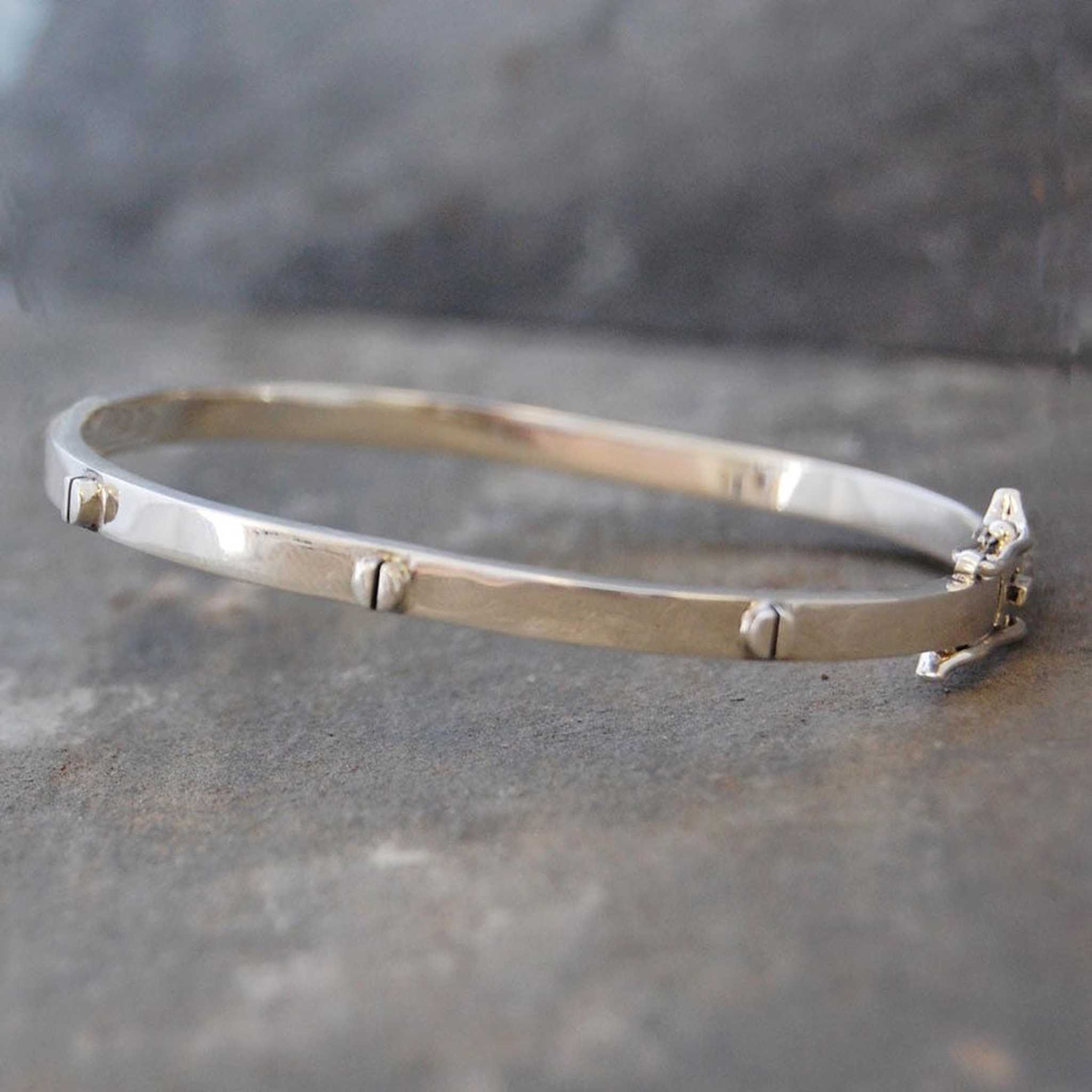 Silver and Gold Raised Screw Sterling Silver Bangle – Otis Jaxon Silver Jewellery