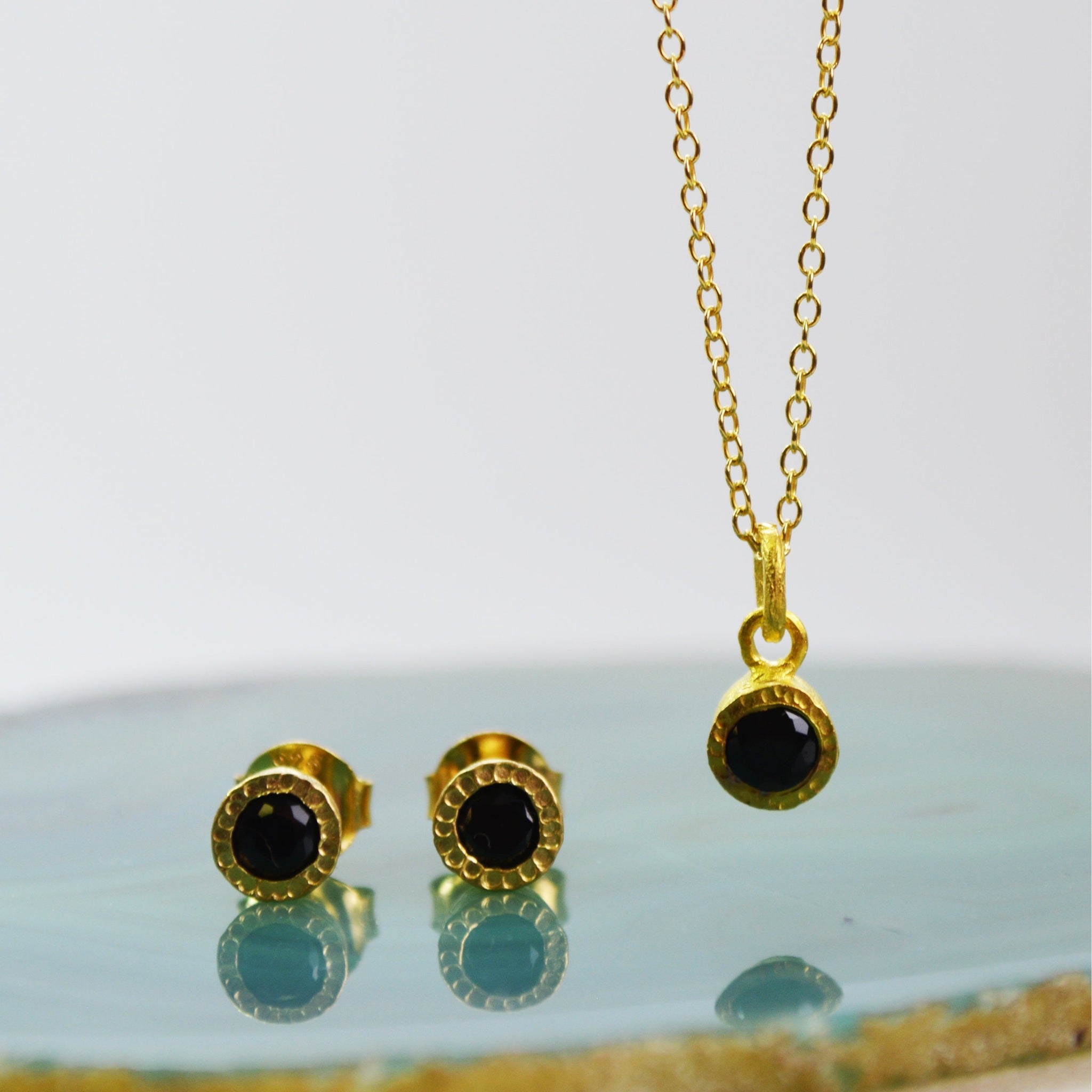 Black Spinel Rose Gold Jewellery Set – Otis Jaxon Silver Jewellery