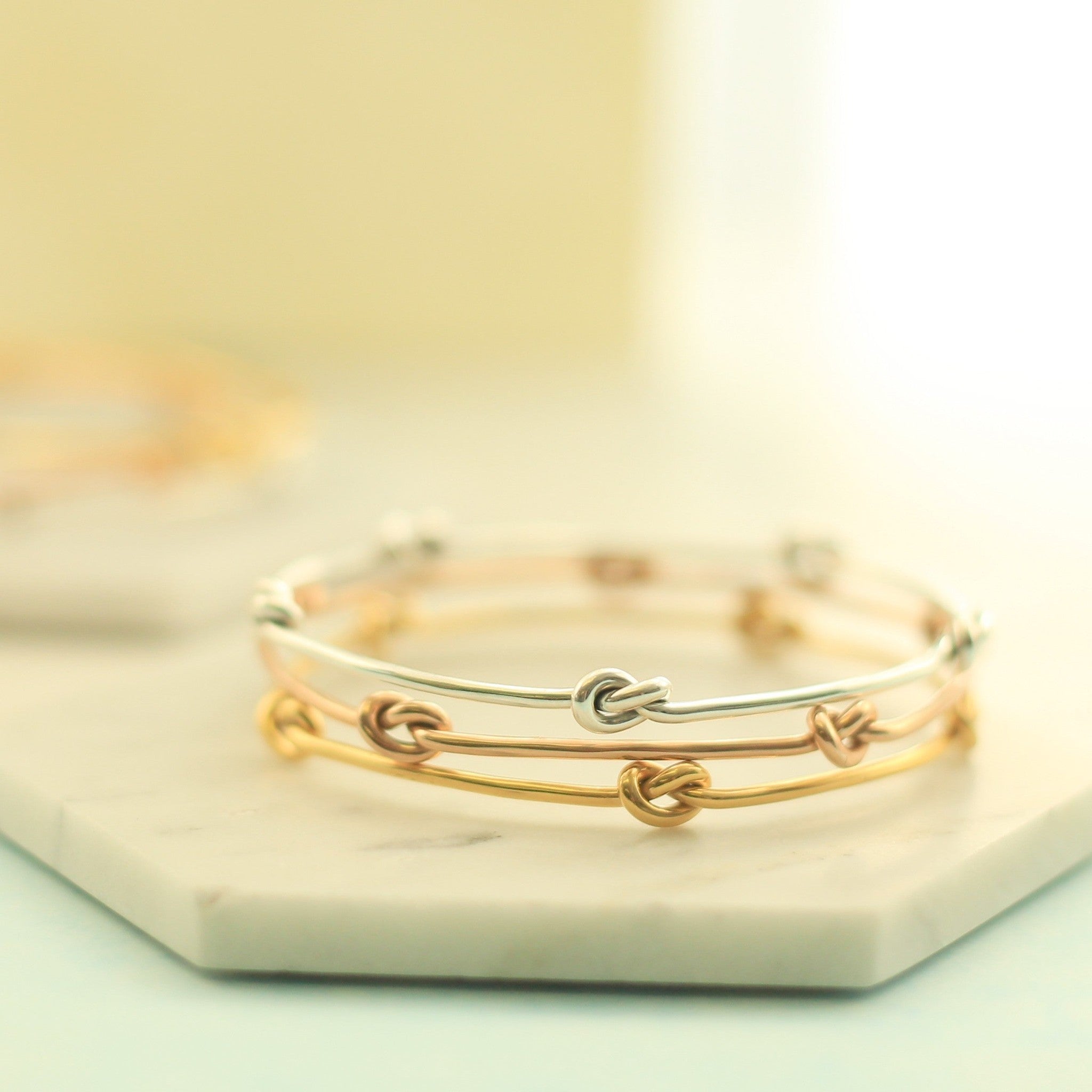 Friendship Knot Gold Stacking Silver Bangle – Otis Jaxon Silver Jewellery