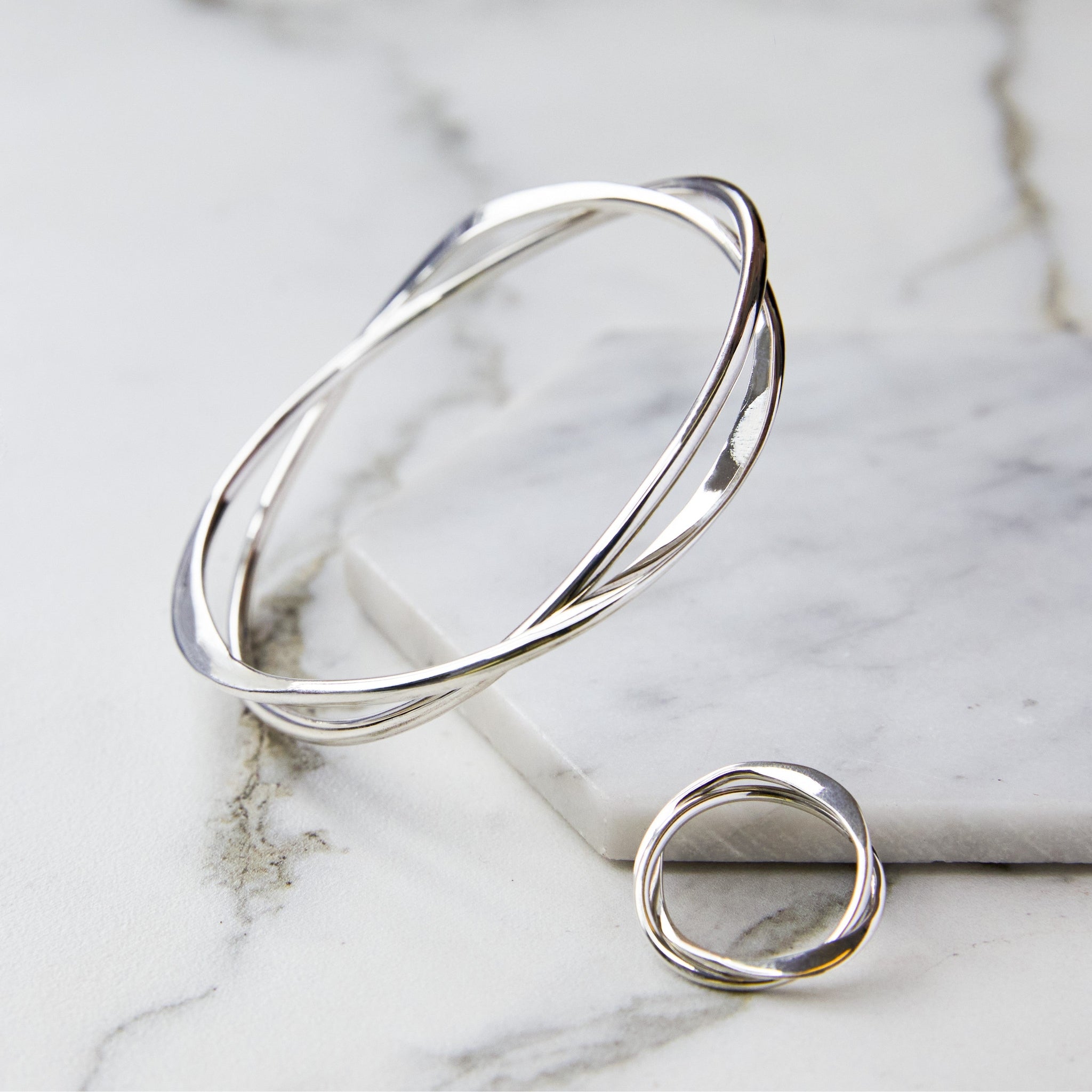 Interlocking Twin Sterling Silver Bangle Bracelet | Otis Jaxon Jewellery