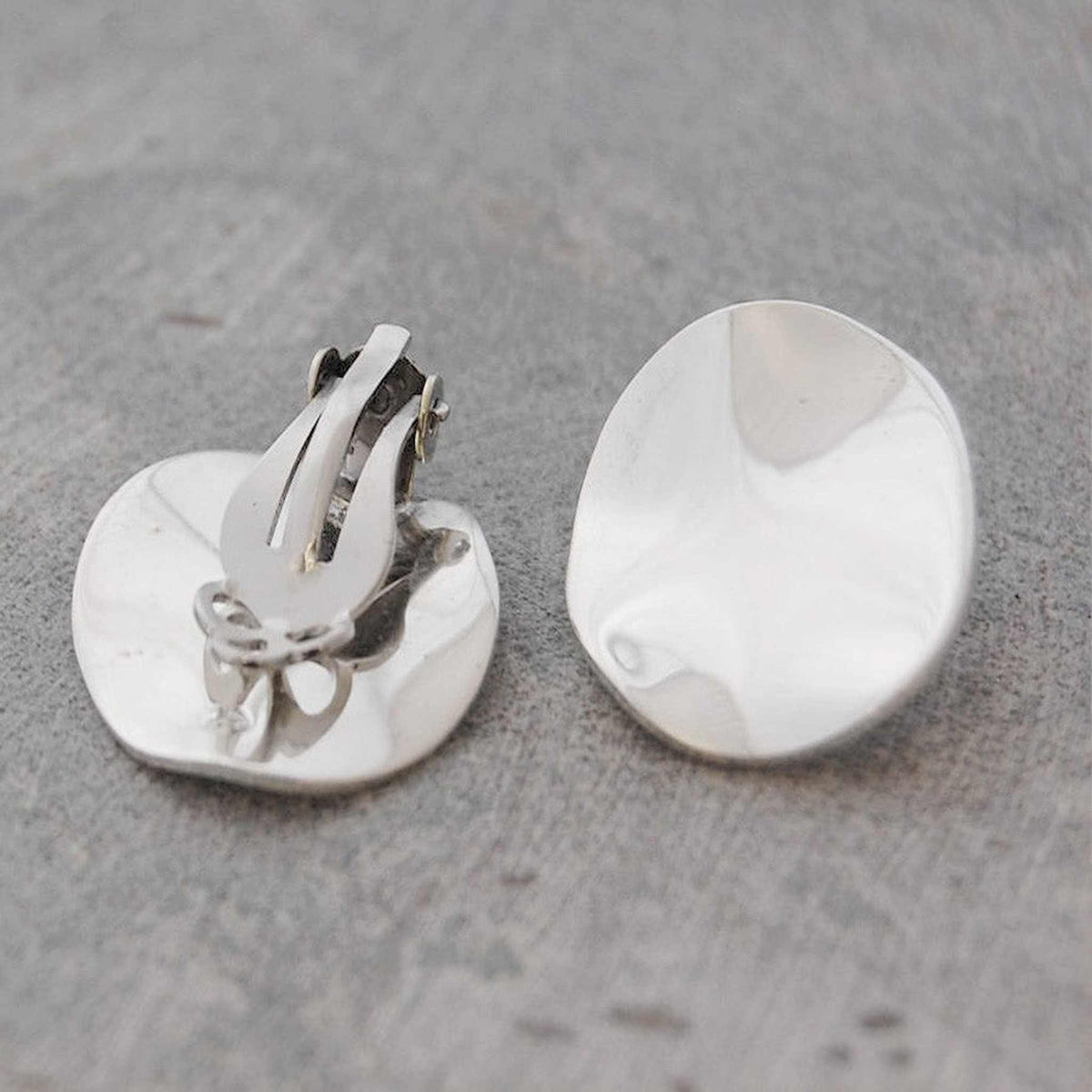Round Wavy Sterling Silver Clip On Earrings | Otis Jaxon Jewellery