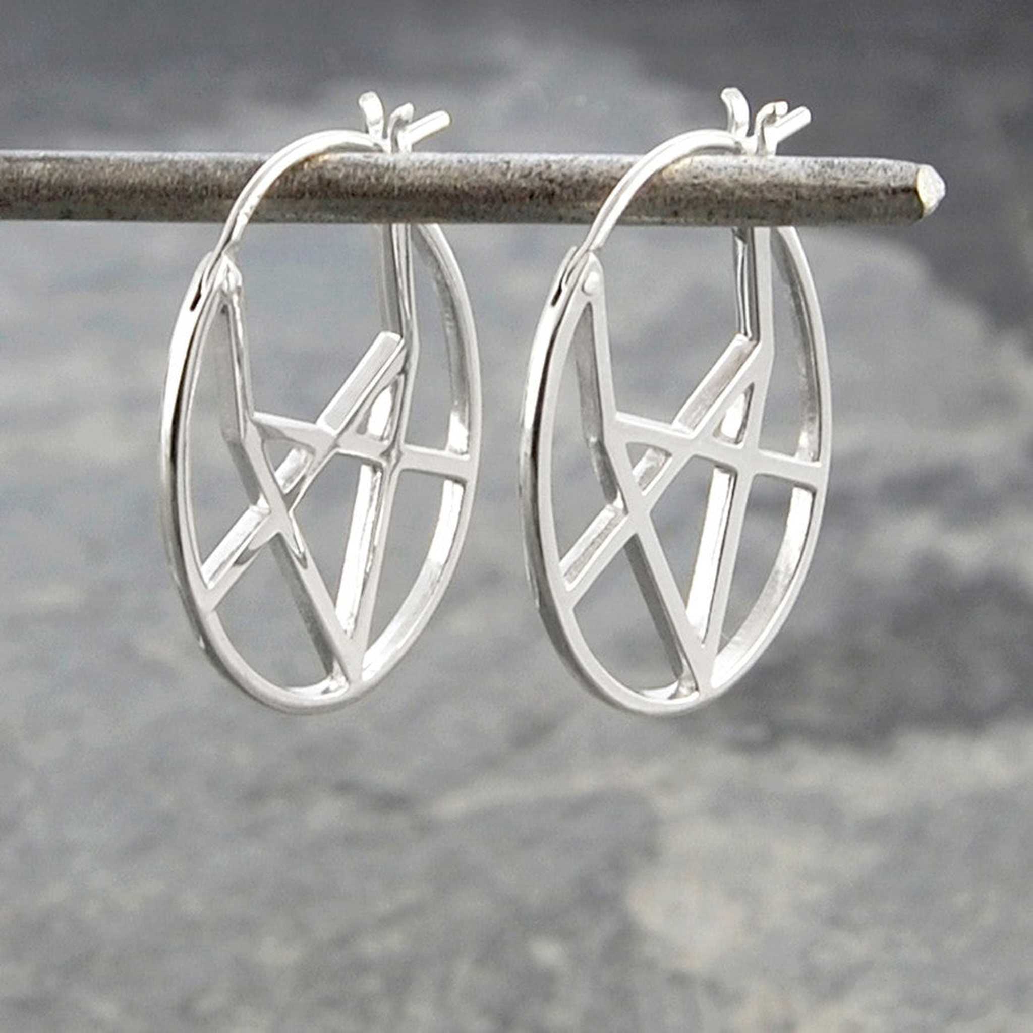 Hexagonal Geometric Sterling Silver Hoop Earrings | Otis Jaxon Jewellery