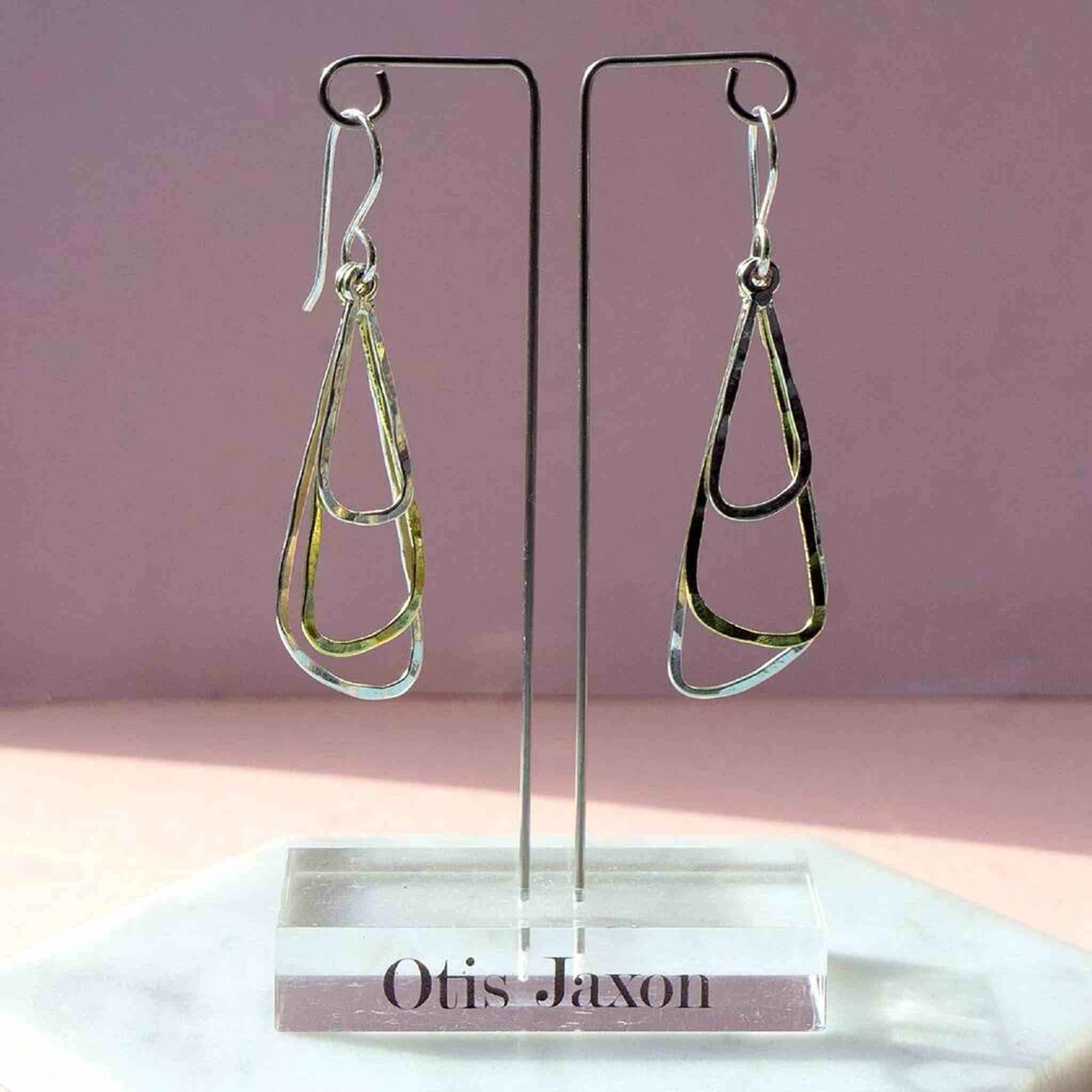 triple-triangle-silver-and-gold-dangle-earrings | Otis Jaxon Jewellery