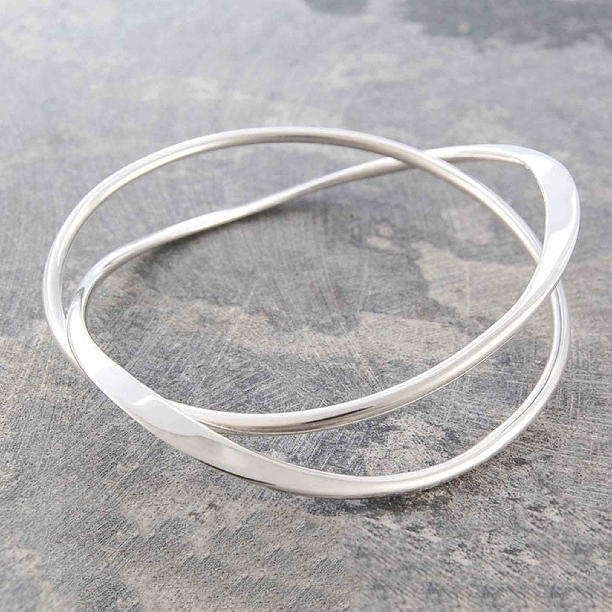Interlocking Twin Sterling Silver Bangle Bracelet | Otis Jaxon Jewellery