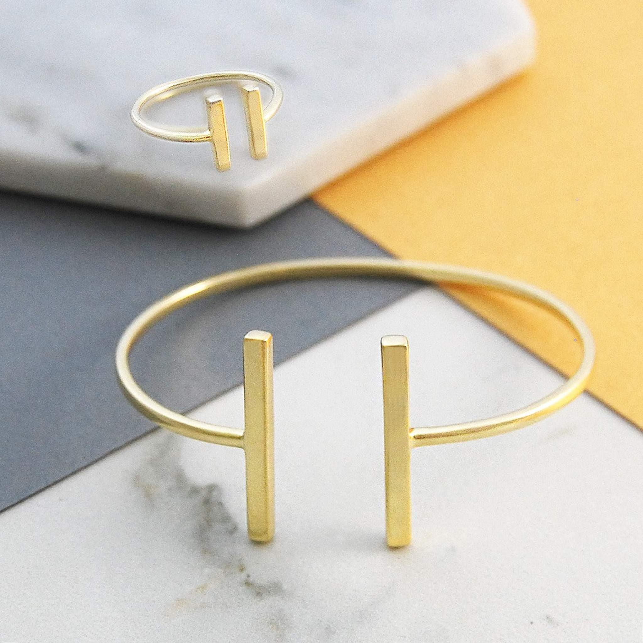 Minimalist Gold Plated Sterling Silver Bar Bangle – Otis Jaxon Silver ...